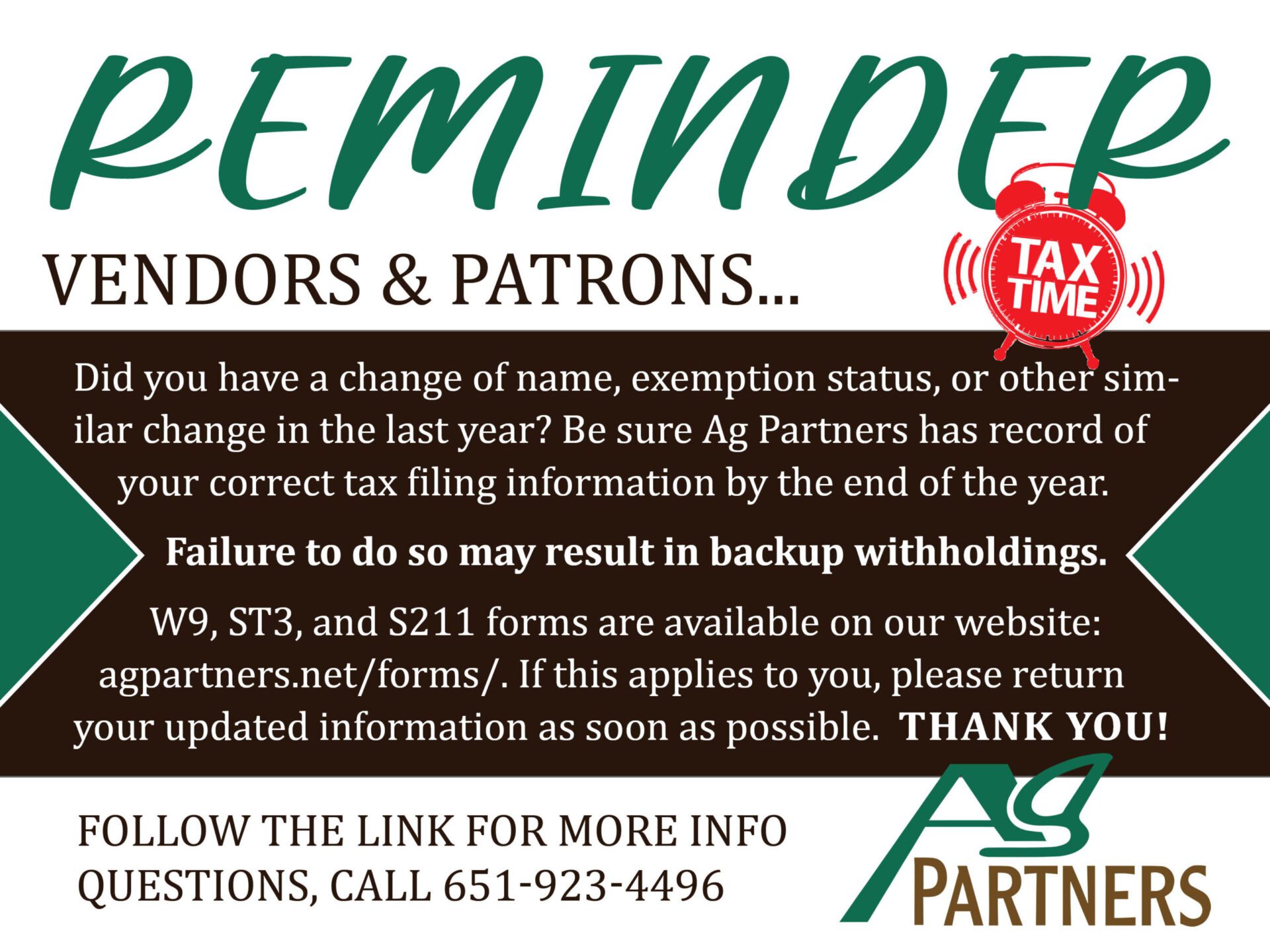 Reminder: Update Your Tax Info w/ Ag Partners! - Ag Partners